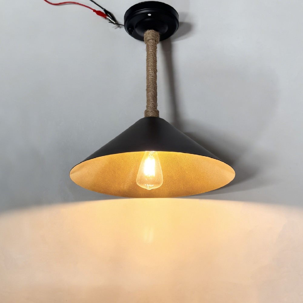 13.5" 12V LED Funnel Shape Pendant Light with Rope Accent and Switch
