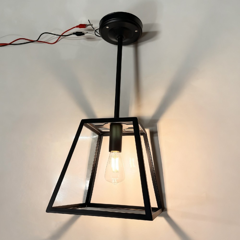 18" LED Trapezoid Frame Pendant Light with Replaceable Edison Bulb