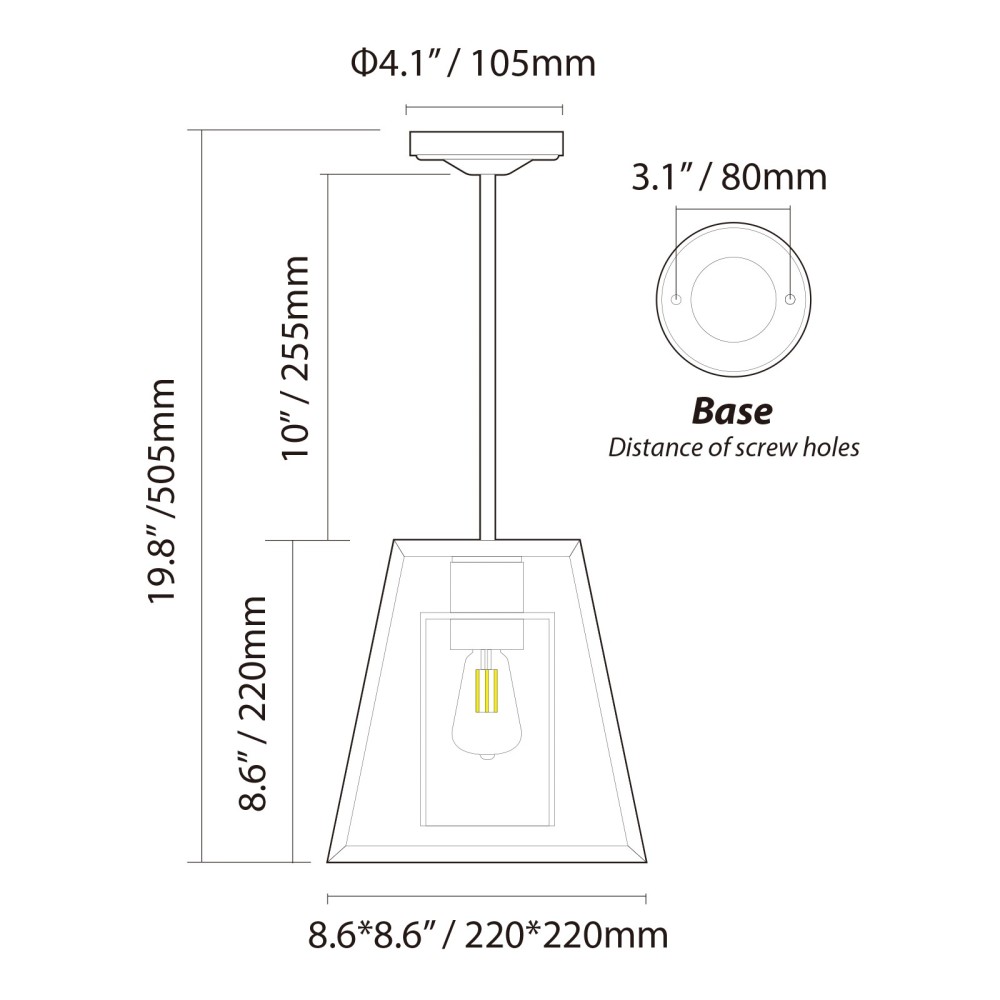 19.8'' LED Trapezoid Frame Pendant Light with Replaceable Edison Bulb
