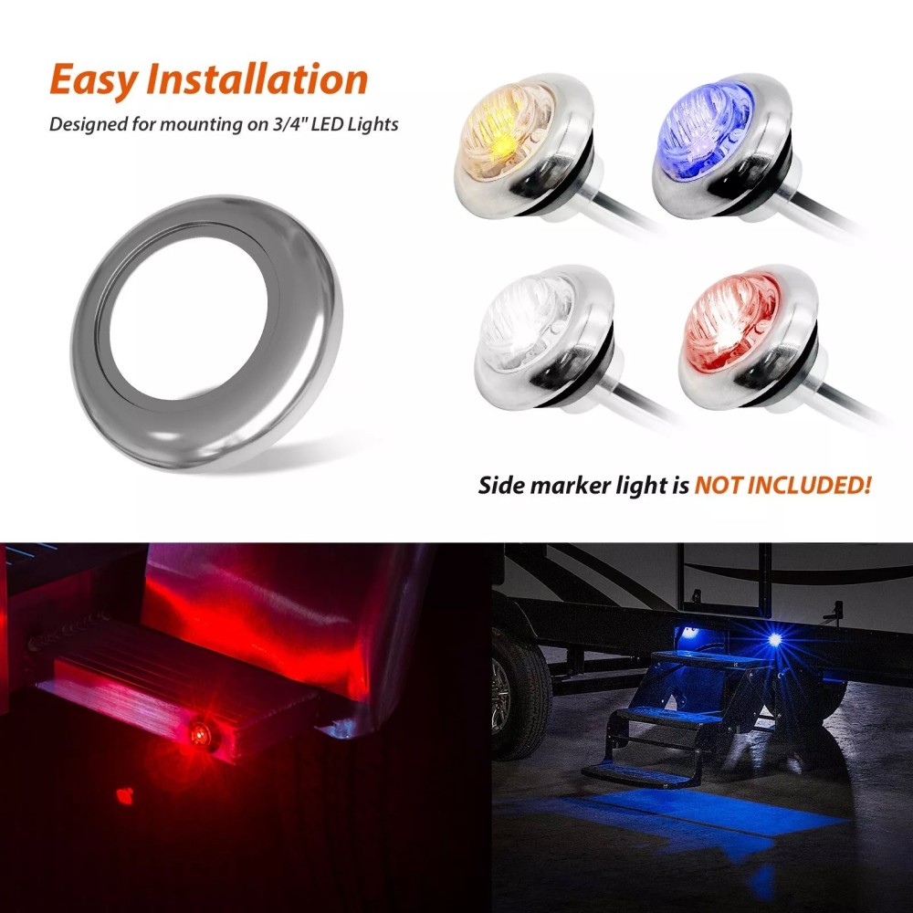 3/4" Round Chrome Trim Ring Bezel For 3/4" LED Side Marker Lights ...